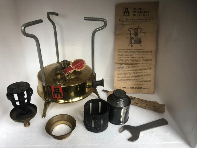 OLD COMPACT BRASS RM,primus type stove,paper label windshield ...