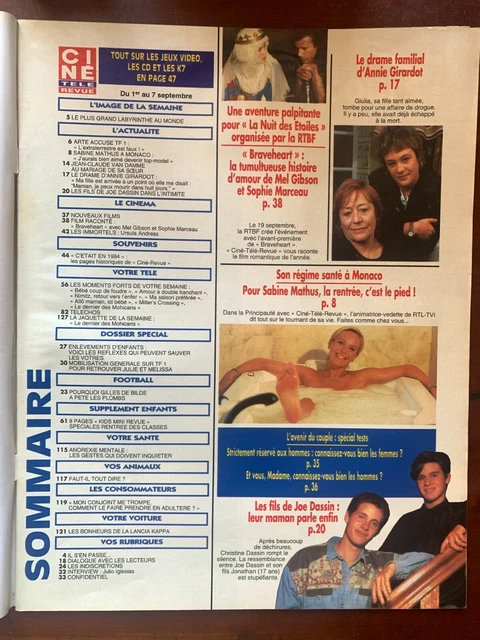 CINÉ-REVUE DU 31/08/1995; JC. Van Damme/ Sabine Mathus/ Le fils de Joe ...