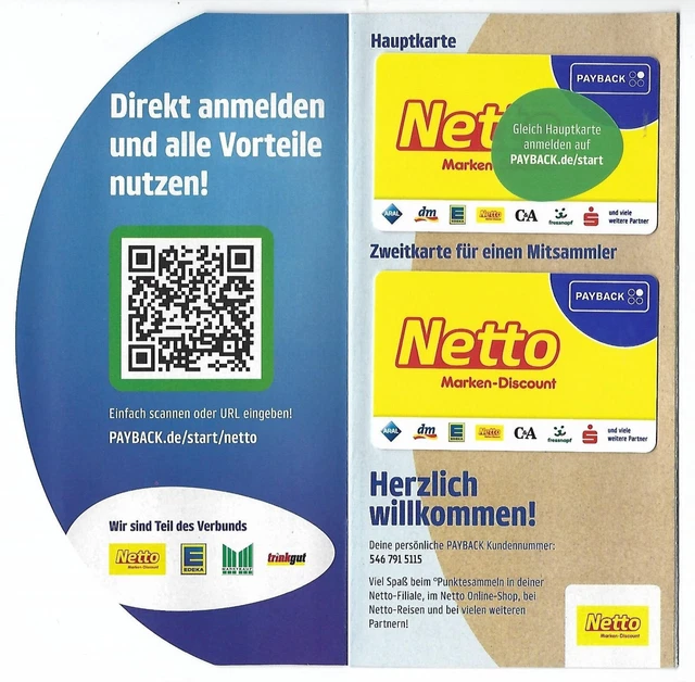 PAYBACK KARTE NETTO Starter Set Haupt- und Zusatzkarte 16006911 2 Stück ...