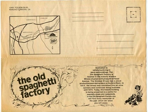 THE OLD SPAGHETTI Factory Menu 1980's Rancho Cordova California Nimbus ...