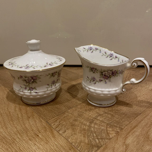 ELIZABETHAN CHANTILLY SUGAR Bowl & Milk Cream Jug Fine Bone China ...
