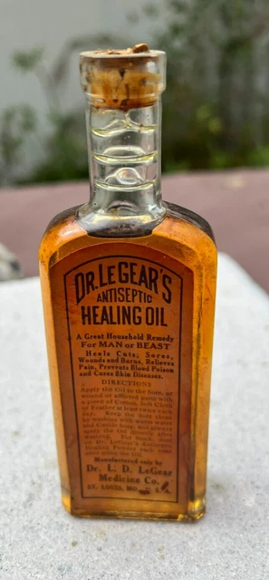 DR LEGEAR'S 1900'S Antiseptic Healing Oil Clear Glass Medicine Bottle ...