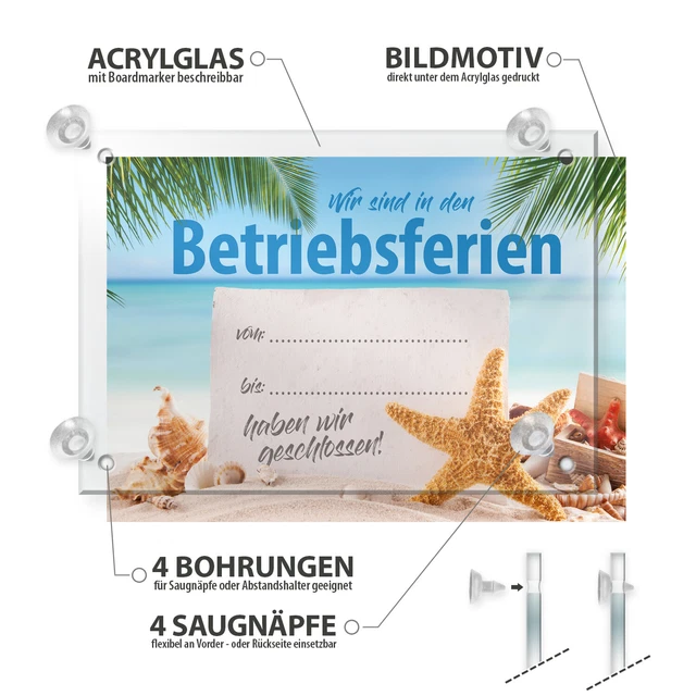 HINWEIS-SCHILD BETRIEBSFERIEN, WEGEN Urlaub geschlossen, Acrylglas ... HINWEIS-SCHILD BETRIEBSFERIEN, WEGEN Urlaub geschlossen, Acrylglas ...