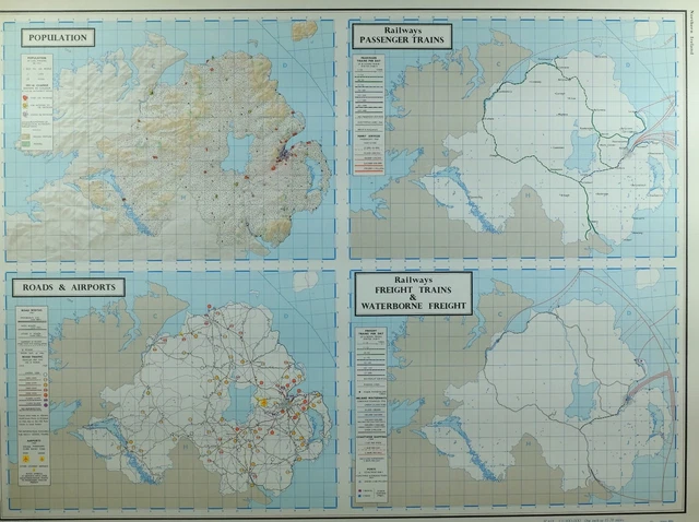 VINTAGE LARGE MAP Northern Ireland Airports Population Freight Trains ... VINTAGE LARGE MAP Northern Ireland Airports Population Freight Trains ...