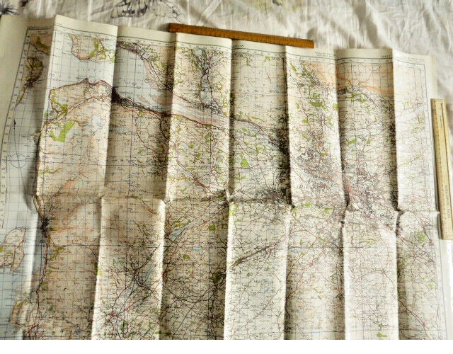 GLASGOW OS MAP one inch 1942 coloured war revision ww2 Cassini grid £9. ...