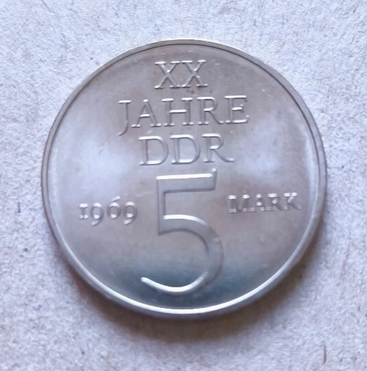 DDR 5 MARK 1969 - XX Jahre DDR - Nickel-Probe - Stempelglanz EUR 81,00 ...