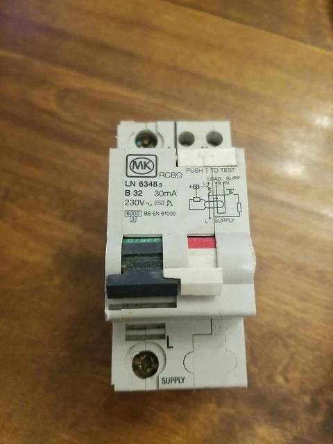 MK, LN 6348S 32AMP RCBO 2 MOD 30mA 6ka B TYPE Six available £8.00 ...