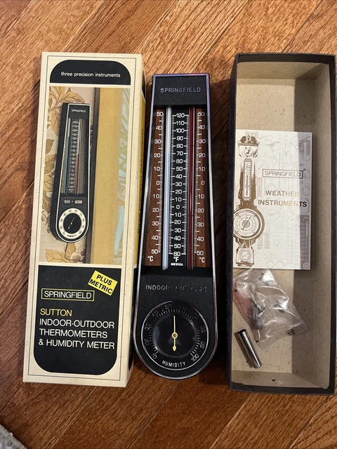 VINTAGE SPRINGFIELD SUTTON Indoor Outdoor Analog Thermometer Humidity ...