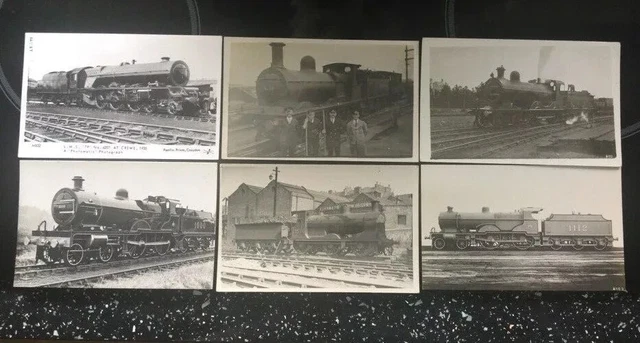 VINTAGE TRAINS RAILWAY Six Old B&W Postcard Photos & Workers Pictured ...