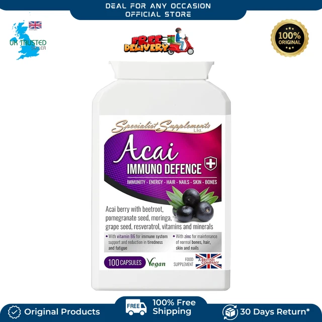 ACAI IMMUNO DEFENCE Immune System Supplement of 100 Capsules £15.45 ...