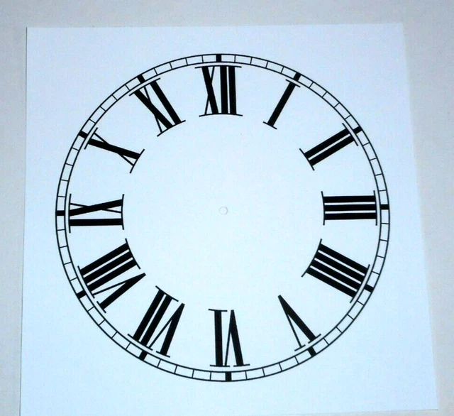 NEW CLOCK DIAL Face paper card 8" Minute Track Roman MATTE white square ...