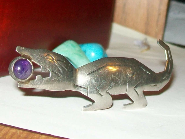 RARE VINTAGE TAXCO CHATO CASTILLO Sterling Silver 3” Alligator Amethyst ...