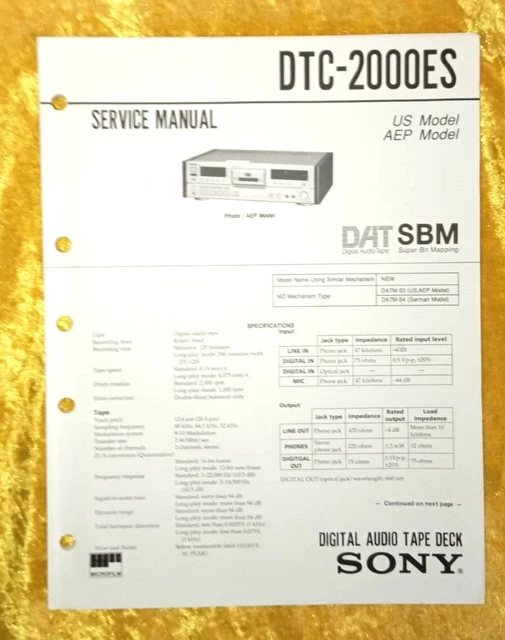 ORIGINAL SONY DTC-2000ES Service Manual (Schaltplan) EUR 19,00 - PicClick DE
