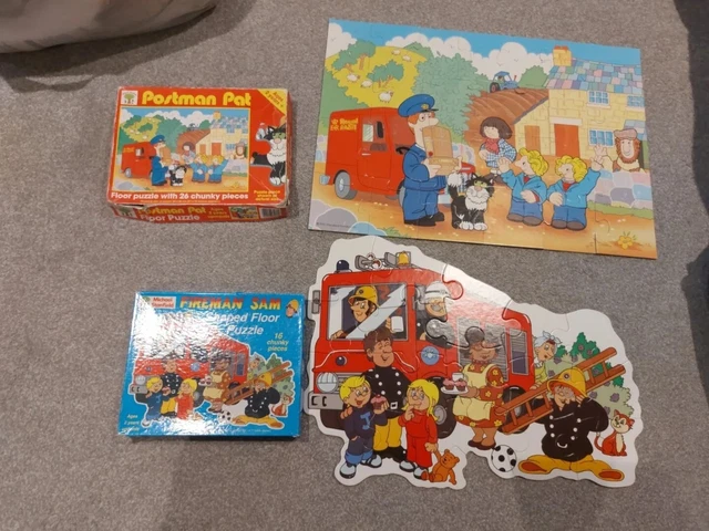 VINTAGE POSTMAN PAT (1990) & FIREMAN SAM CHUNKY FLOOR JIGSAWS, 27 X 19 ...