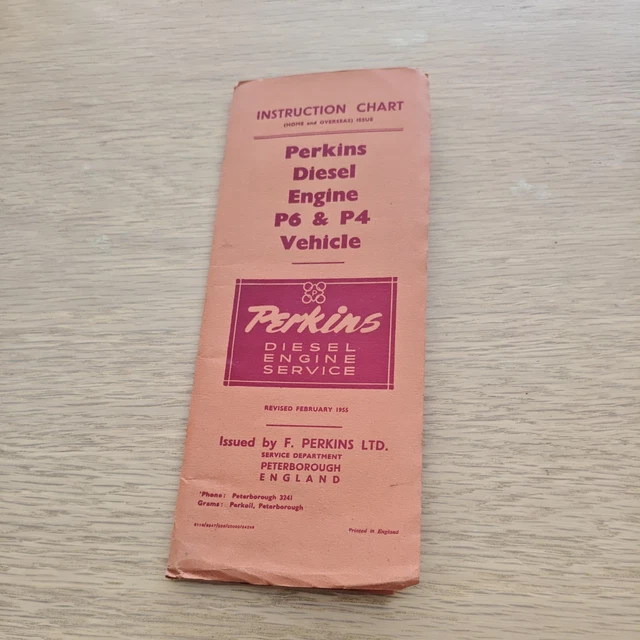 PERKINS P SERIES DIESEL ENGINE Instruction Chart c1951 #5118/5187/151 ...