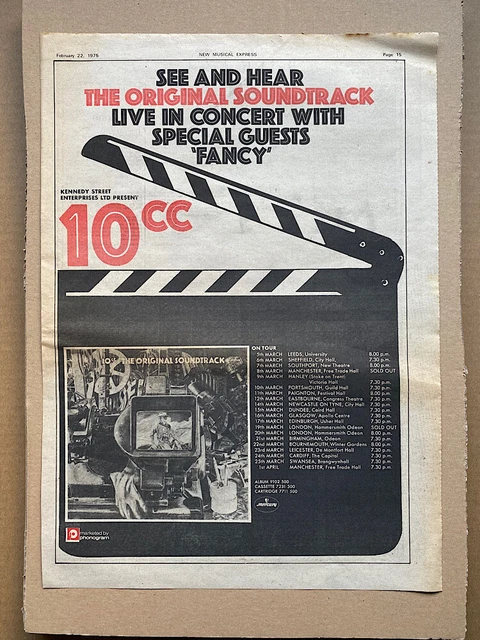 10CC ORIGINAL SOUNDTRACK/TOUR (B) POSTER SIZED original music press ...
