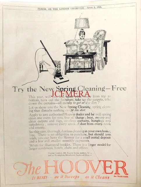 HOOVER UPRIGHT VACUUM Cleaner Art Deco ADVERT #5 : Original 1924 Print ...