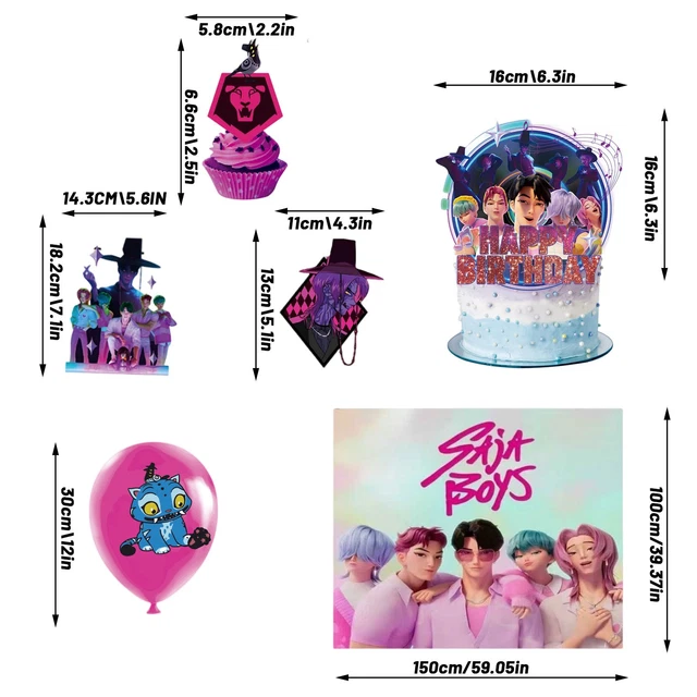 KPOP DEMON HUNTERS Birthday Party Decorations Saja Boys Banner Cake ...