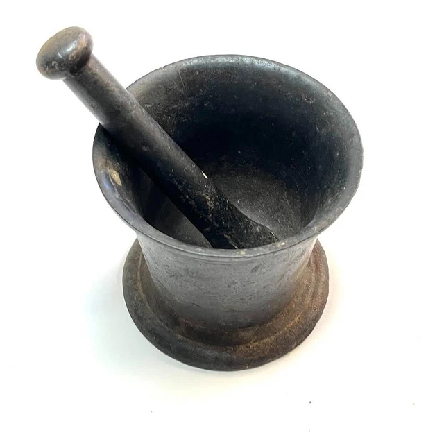 ANTIQUE CAST IRON Mortar & Pestel 1800s Heavy Black Pharmaceutical Medicine £265.03 - PicClick UK