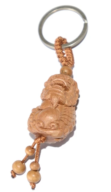 CHINESE FENG SHUI Temple Guardian Lion Fu Dog Wooden Good Luck Key Ring ...