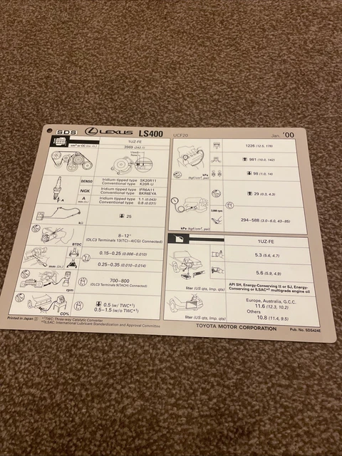 LEXUS LS400 1UZ-FE UCF20 Service Data Sheet JAN 2000 £7.50 - PicClick UK