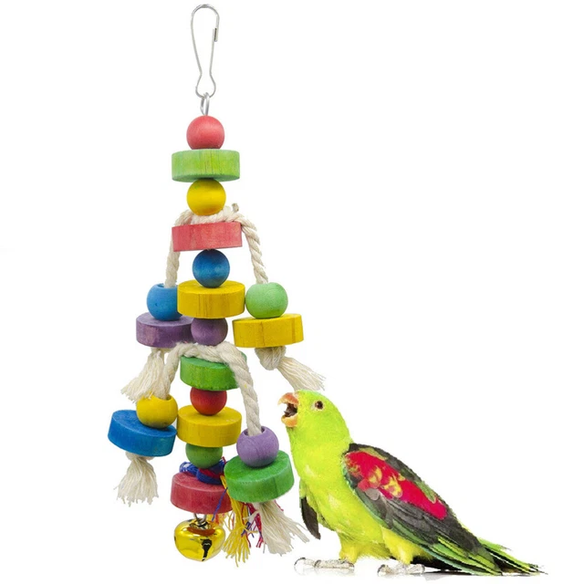 M BAMBOO WOODEN Parrot Block Chew Toy Bite Hanging Perches for Parrots ...