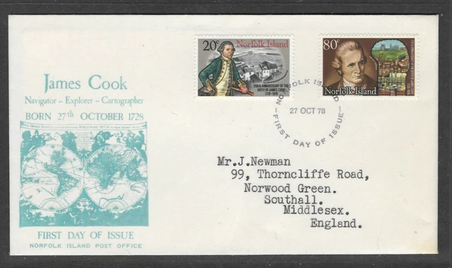 NORFOLK IS 1978 BIRTH CAPTAIN JAMES COOK Set 2v Post Office Map FDC ...