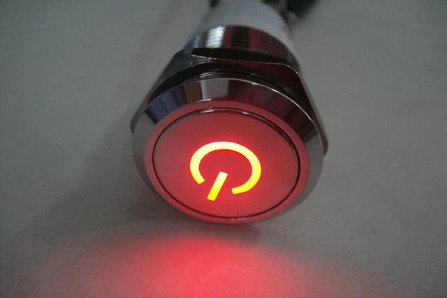 STEEL CIRCULAR PUSH Switch Red 6V LED Power Mark Locking Latching 12v ...