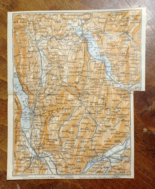 OLD MAP ANTICA mappa ancienne carte CHAMBERY AIX ALBY RUMILLY ANNECY ...