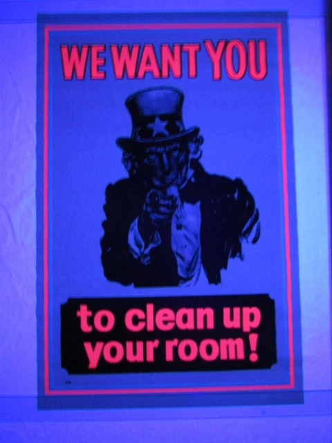 VINTAGE PSYCHEDELIC BLACKLIGHT Poster Uncle Sam Clean Up Your Room VERY ...