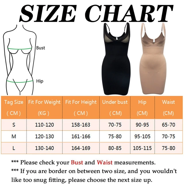 WOMEN SHAPEWEAR FULL Slip Under Dress Tummy Control Body Shaper BLACK ...