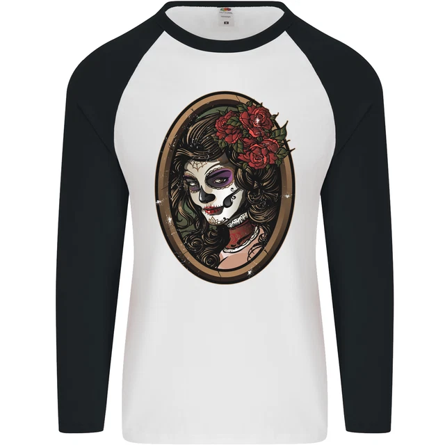 DAY OF THE Dead La Catrina DOTD Sugar Skull Mens L/S Baseball T-Shirt £ ...