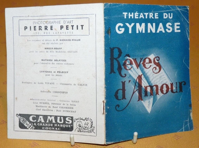 PROGRAMME THÉÂTRE DU Gymnase Rêves d'Amour années 40 Pierre Richard ...
