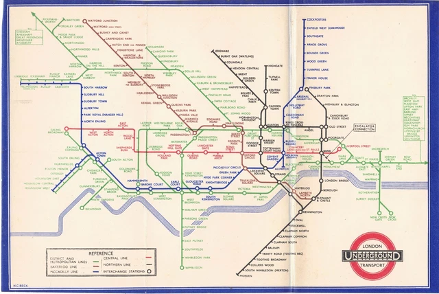 1938 LONDON UNDERGROUND Map No.1 HC Beck, Original 1938 Tube Map, Harry ...