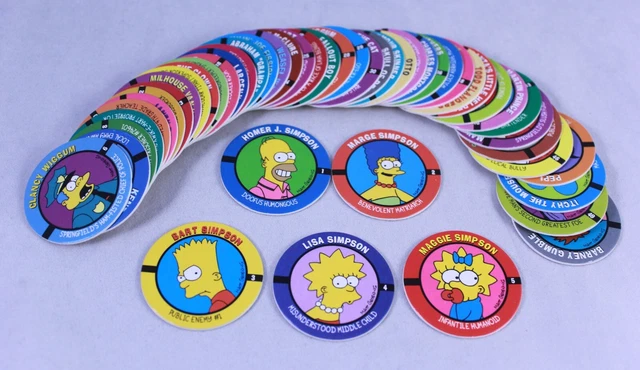 COMPLETE SET OF 50 The Simpsons Characters 1994 Skycaps Pogs Bongo ...