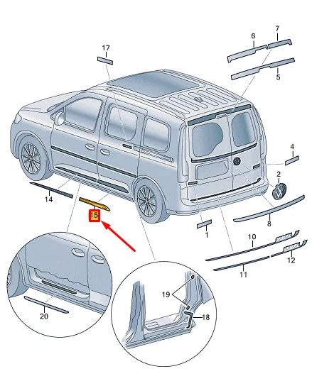 VW CADDY SB MK4 Rear Right Sliding Door Trim Foil 2K7853414IX4 NEW ...