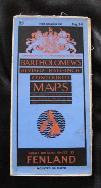 1930'S BARTHOLOMEW'S REVISED Half Inch Contoured Cloth Map Fenland EUR ...