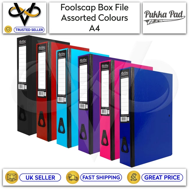 PUKKA A4 FOOLSCAP Box File Assorted Colours For School/Work/Office Set ...