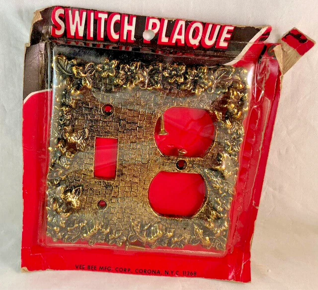 VINTAGE HEAVY BRASS Switch/Receptacle Plaque NIB 6.5oz.Vee Bee MFG ...