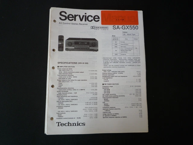 SCHEMA MANUALE DI servizio originale Technics SA-GX550 EUR 12,50 ... SCHEMA MANUALE DI servizio originale Technics SA-GX550 EUR 12,50 ...
