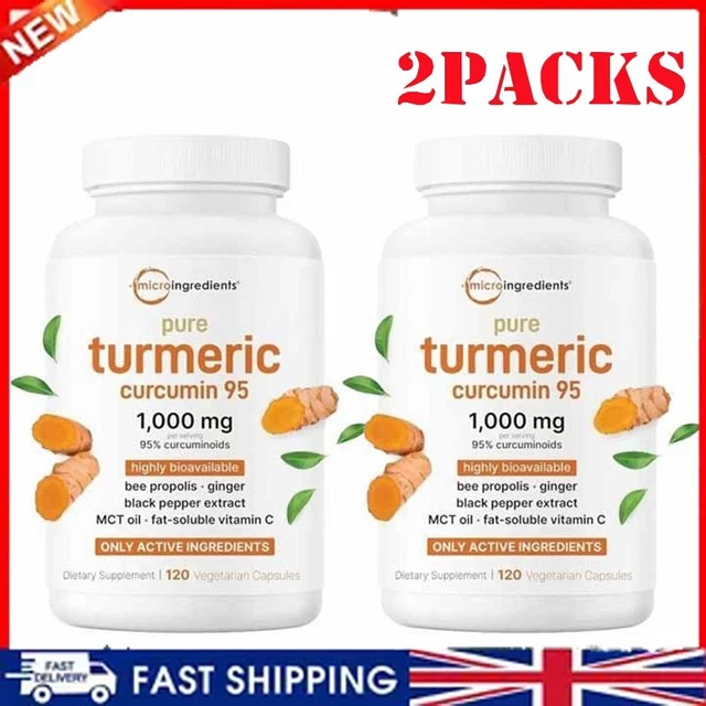 2PACK | 1000MG | 95% Pure Turmeric Curcuminoids Curcumin Supplement ...