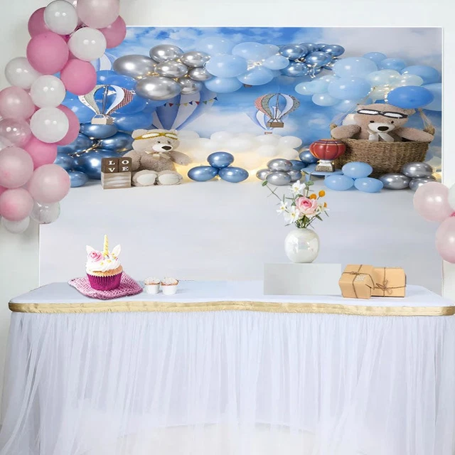 ROYAL BLUE BALLOON Teddy Bear Birthday Backdrop $36.09 - PicClick AU