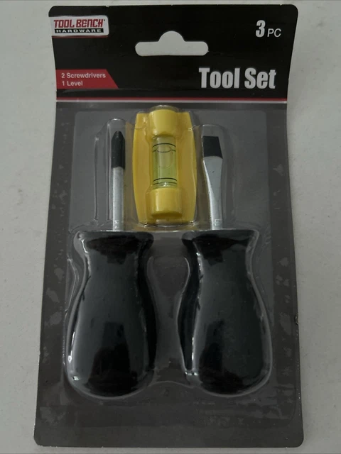 TOOL BENCH HARDWARE Short Screwdriver Set With Level 3 Piece Brand New ...
