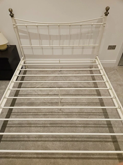 METAL BED FRAME king size white with brass effect bed knobs. Used good condition £26.68 ...