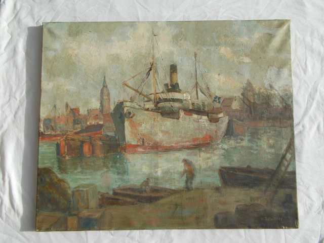 TABLEAU ANCIEN PORT Dunkerque Marine Signe Henri Delvarre Groupe Roubaix EUR 790,00 - PicClick FR