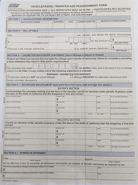 DMV REG 262 Form Pack Of 3 Vehicle / Vessel Transfer and Reassignment ...