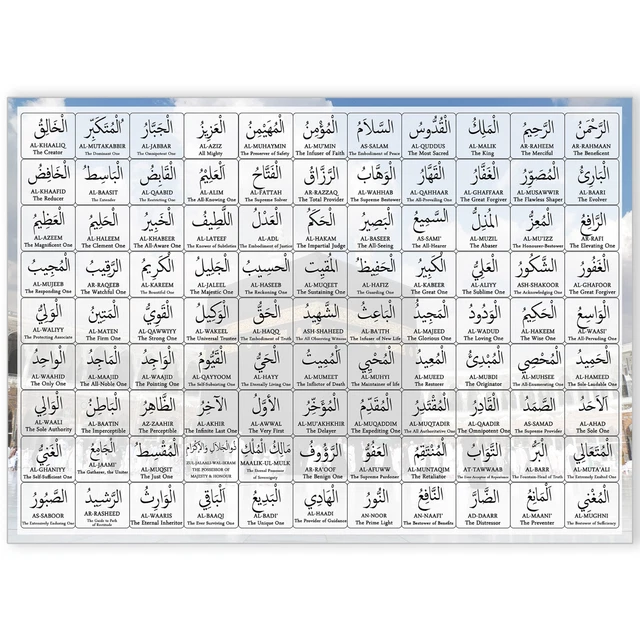 99 NAMES OF Allah Wall Art Poster Print English Meanings Wall Poster ...