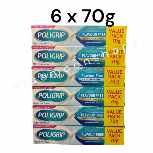 6 X 70G Poligrip Flavour Free Denture Fixative Cream Polygrip Flavour ...