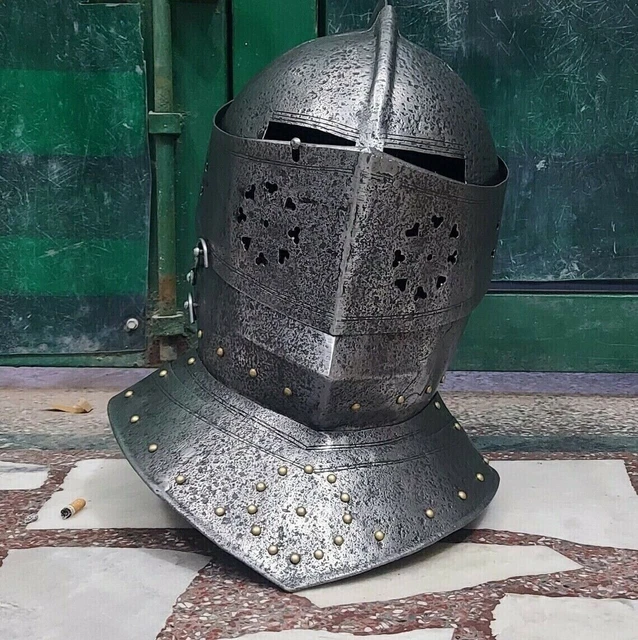 MÉDIÉVALE KNIGHT TOURNOI Fermer Armor Casque Réplica Solide Acier ...