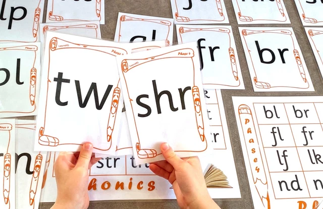 DOUBLE SIDED PHASE 4 Phonics Flash Cards + Words EYFS Sounds Digraphs ...